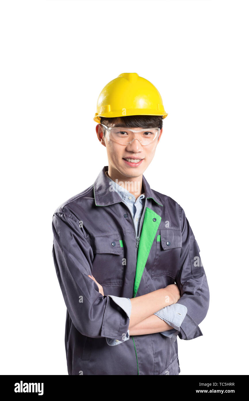 isolated young handsome asian technician on white background Stock ...