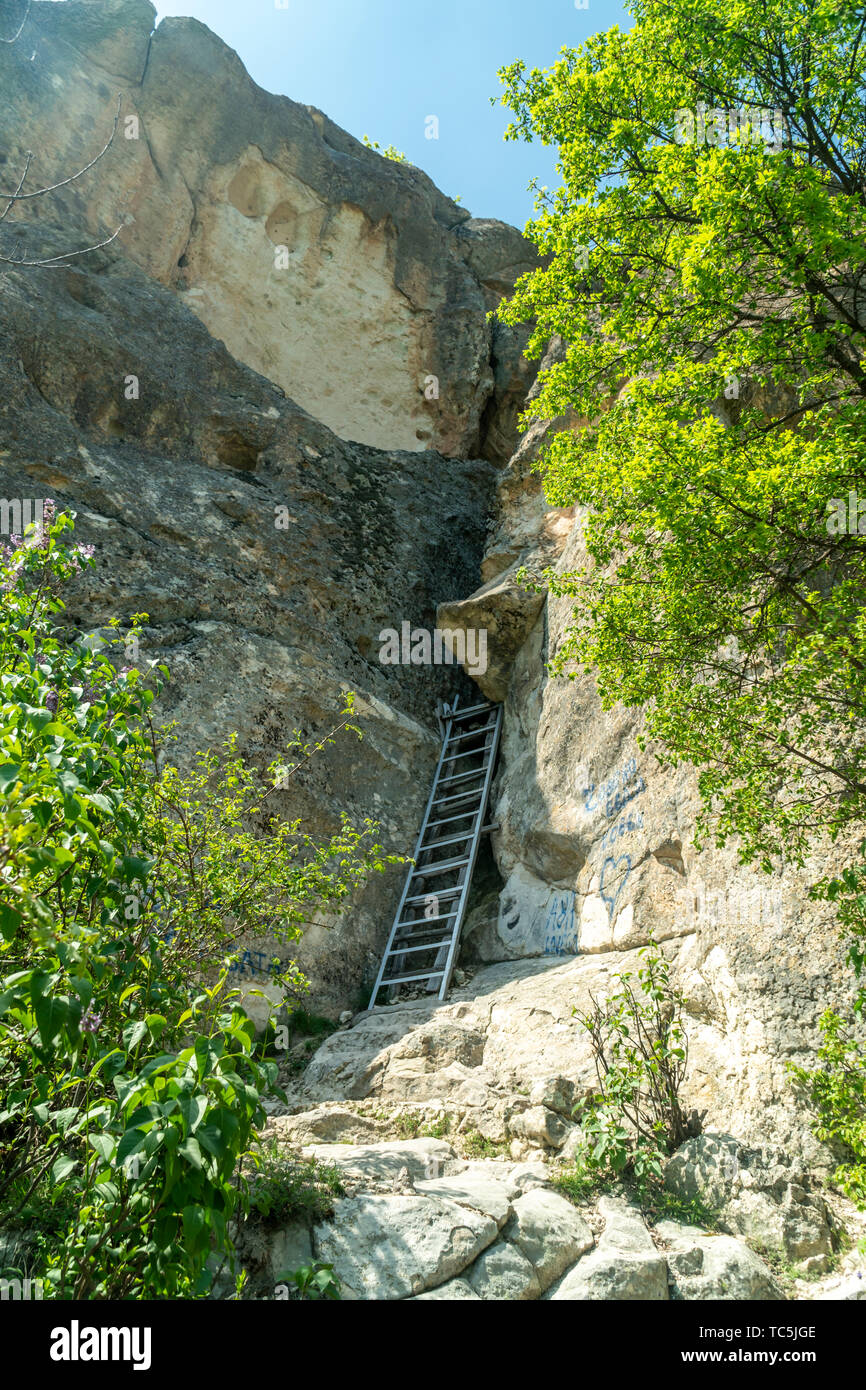 The entrance to the womb cave alos known as Utroba cave near Kardzhali ...