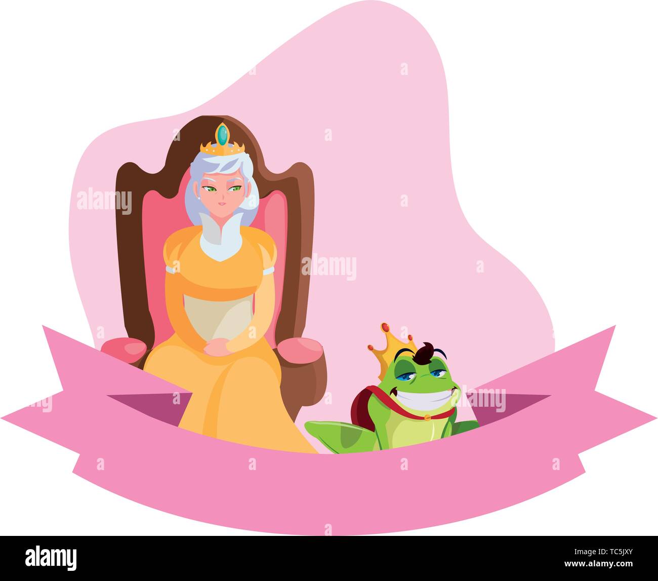 queen on throne with toad prince characters vector illustration design ...