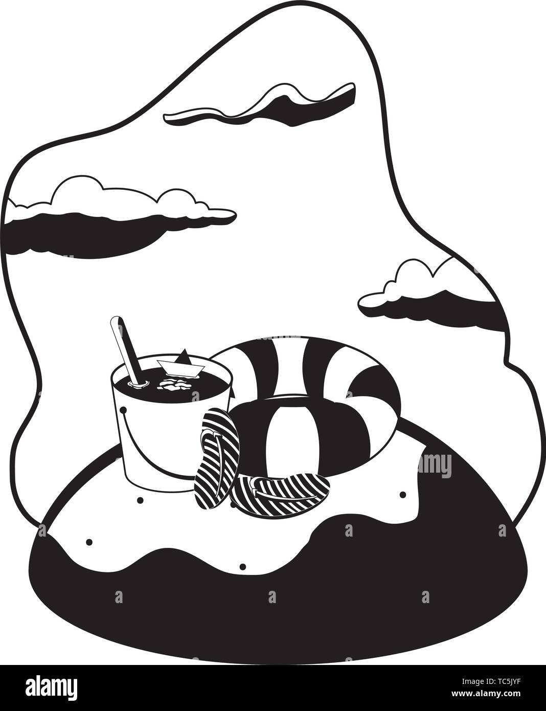 summer sand beach with float and icons vector illustration design Stock ...