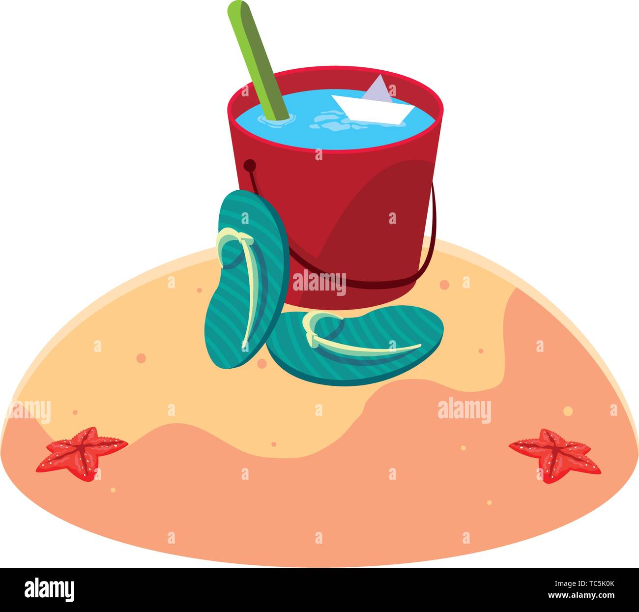 summer sand beach with water bucket scene vector illustration design ...