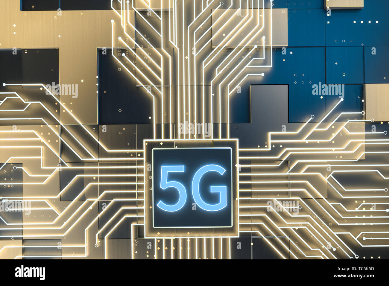 Three-dimensional rendering, 5G chip circuit, technology background ...