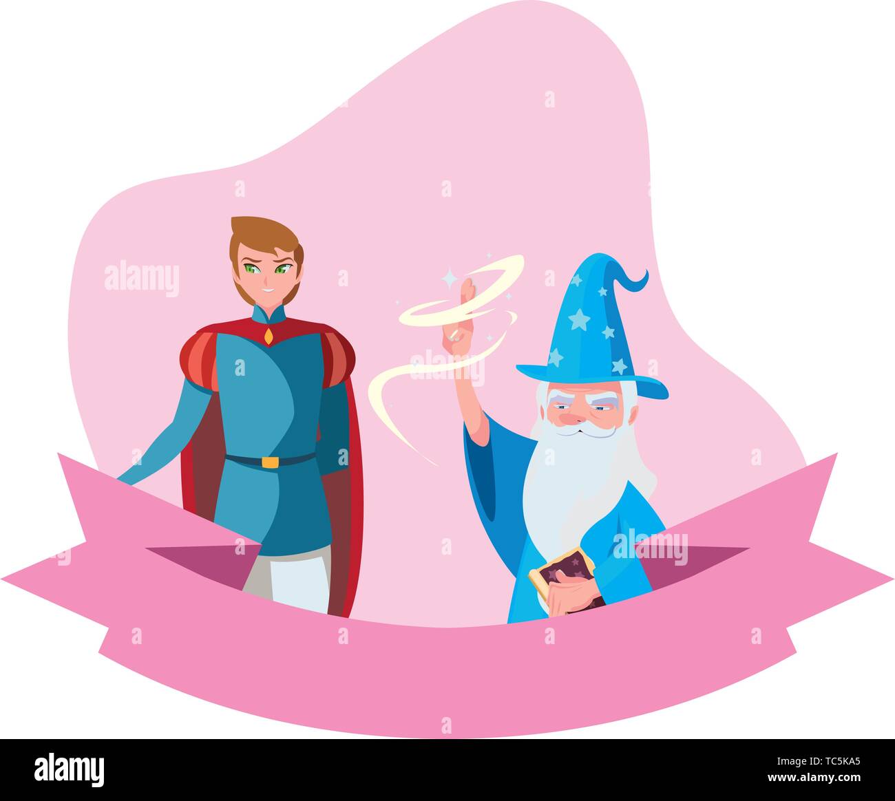 prince charming and wizard of tales characters vector illustration ...