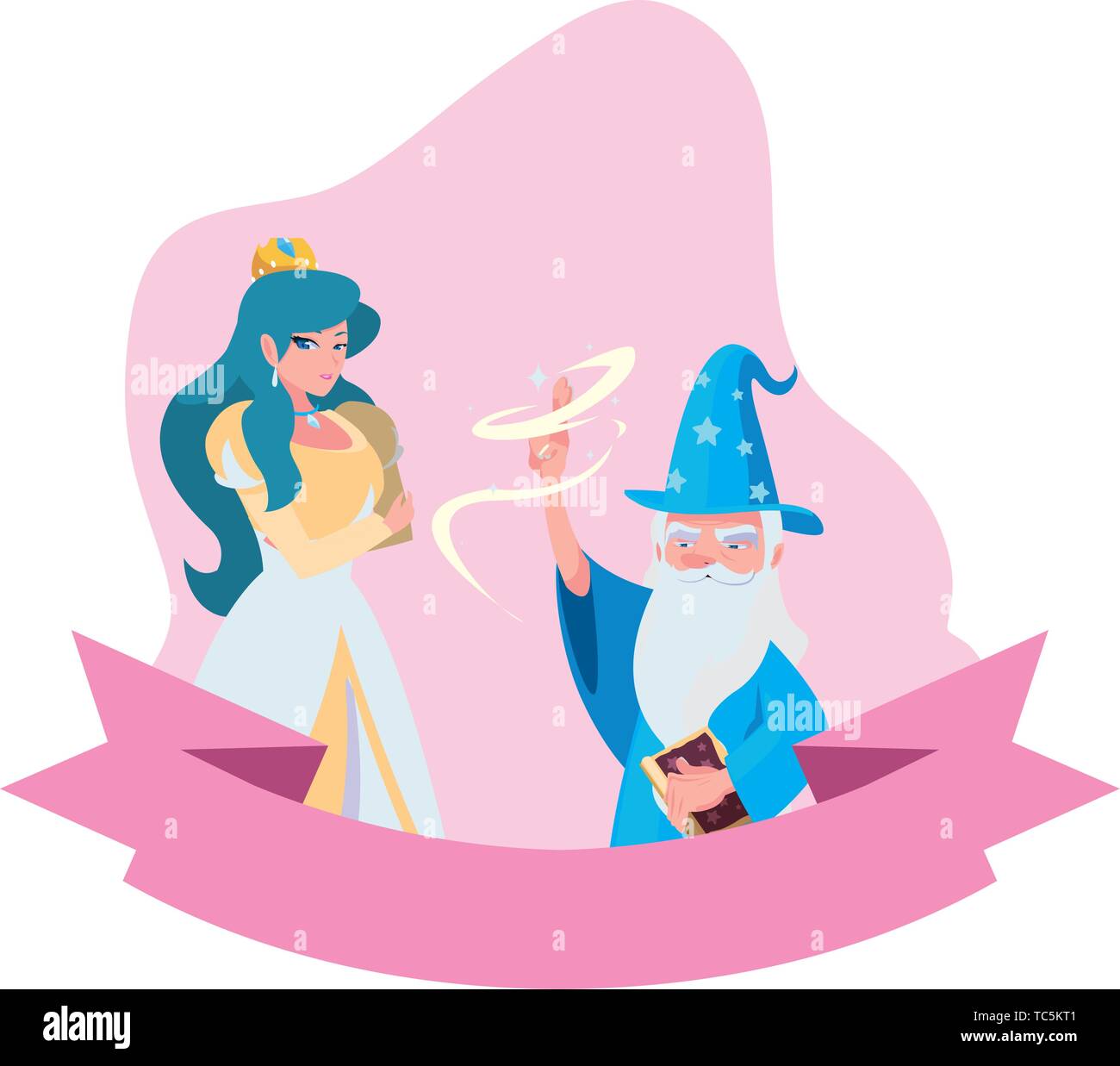 beautiful princess with wizard of tales characters vector illustration ...