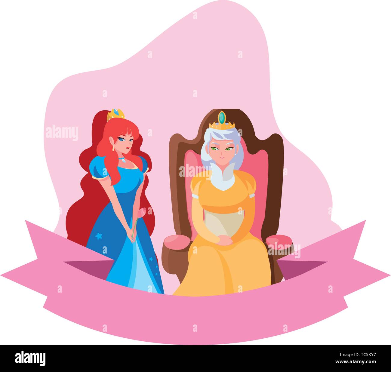 beautiful princess with queen on throne of tales character vector ...