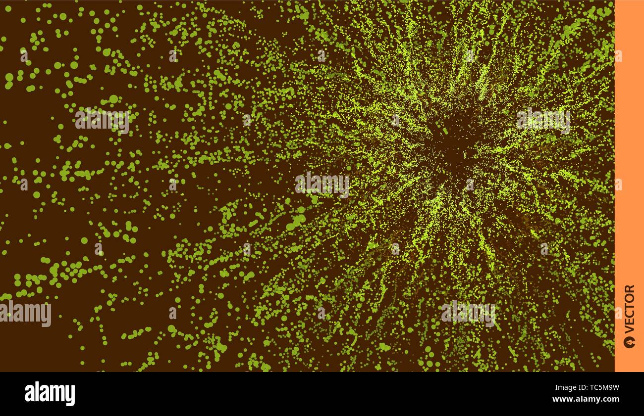 Point explode. Array with dynamic emitted particles. 3d technology style. Abstract background ...