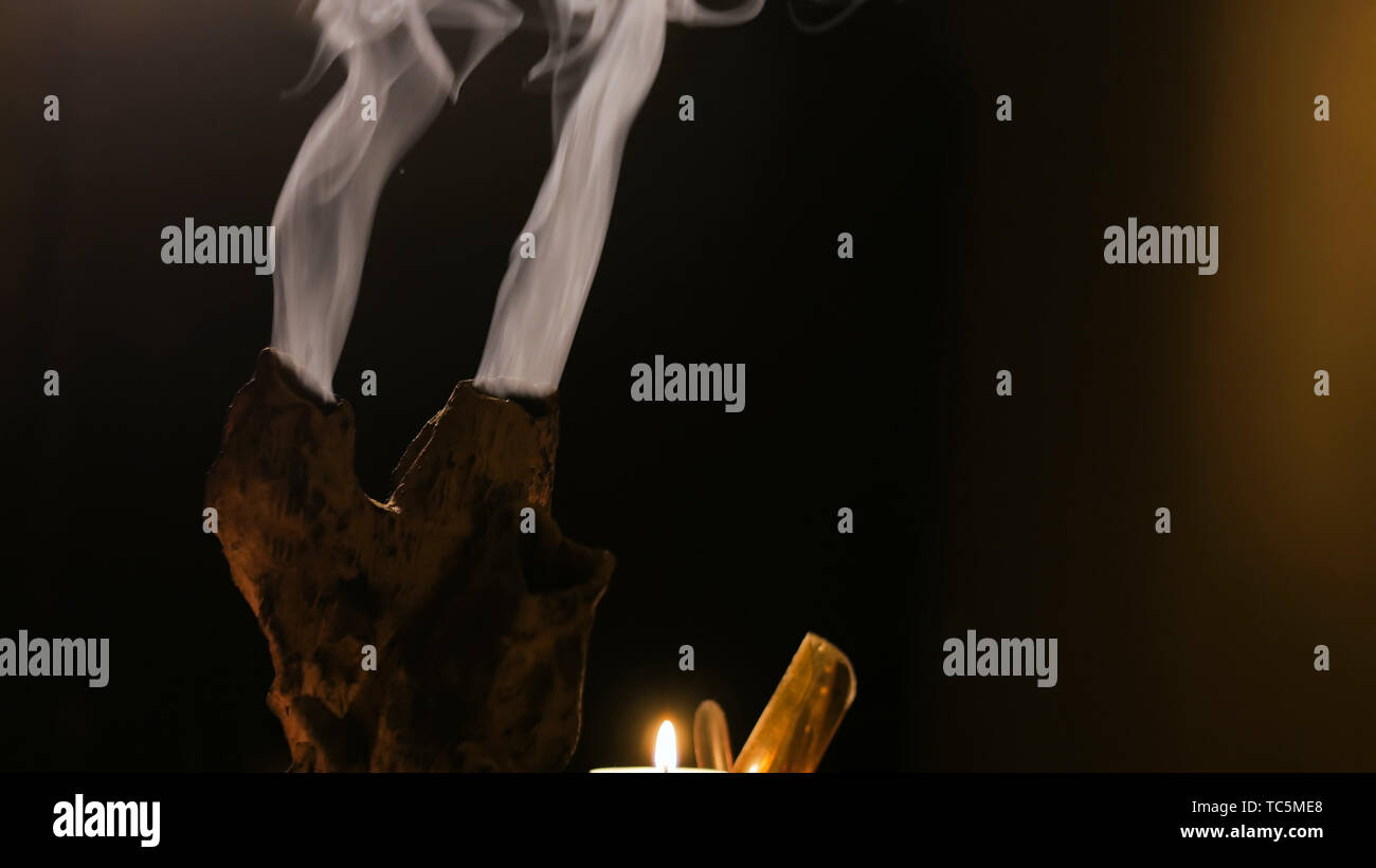Incense stick burning with smoke Stock Photo - Alamy