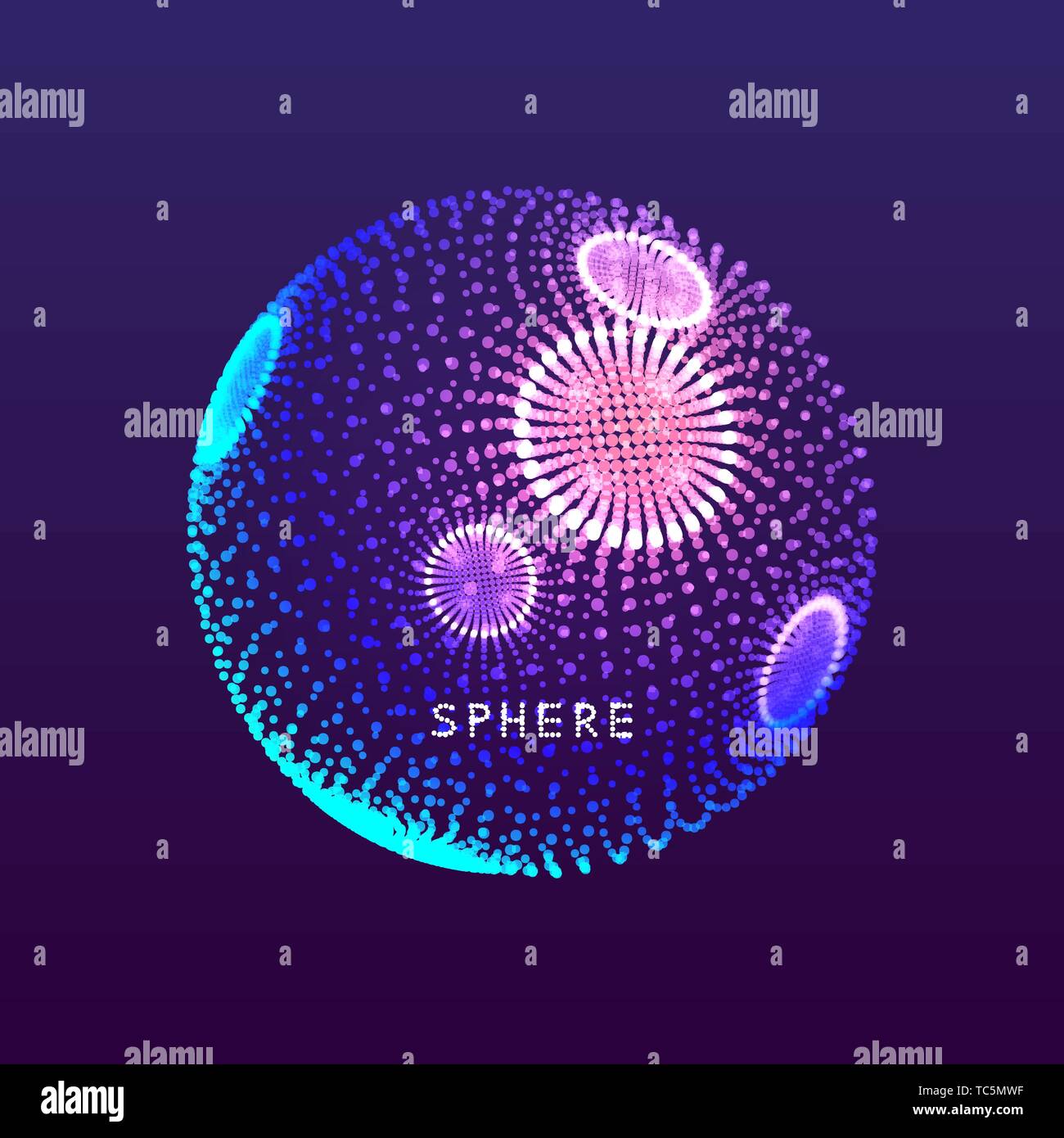 The sphere consisting of points. Global digital connections. Technology concept. Array with ...