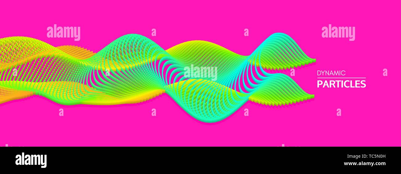 Wavy background. Array with dynamic particles. Composition with motion effect. 3d technology ...