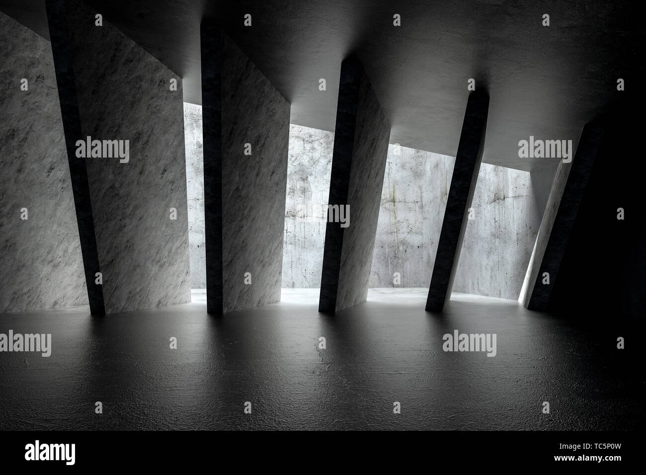 3D rendering,concrete building with indoor light Stock Photo - Alamy