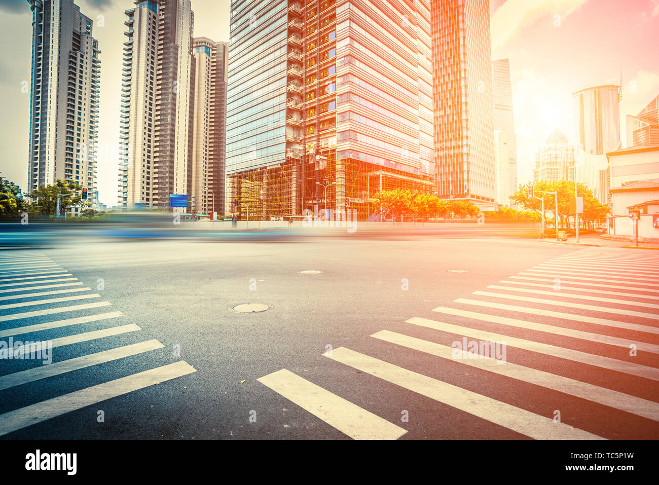 modern office buildings in shanghai from road intersection Stock Photo ...