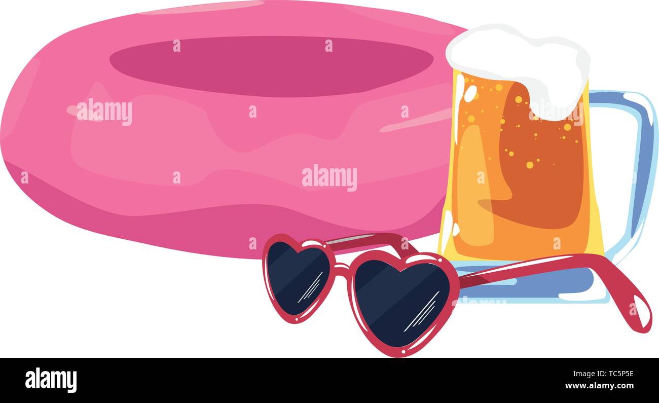 summer time holiday float sunglasses and beer vector illustration Stock ...