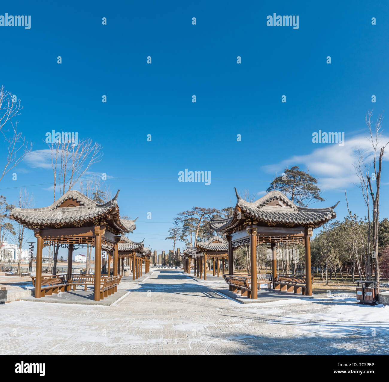 Construction road woods in winter in Baihe River, Jilin Stock Photo - Alamy