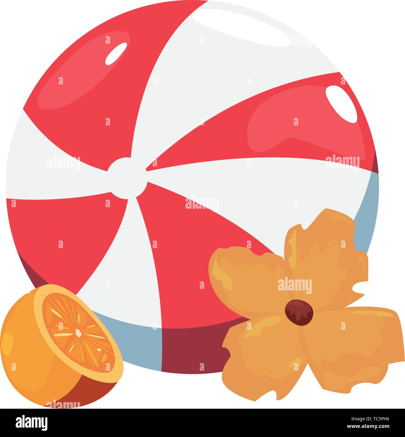 summer time holiday beachball orange and flower vector illustration ...