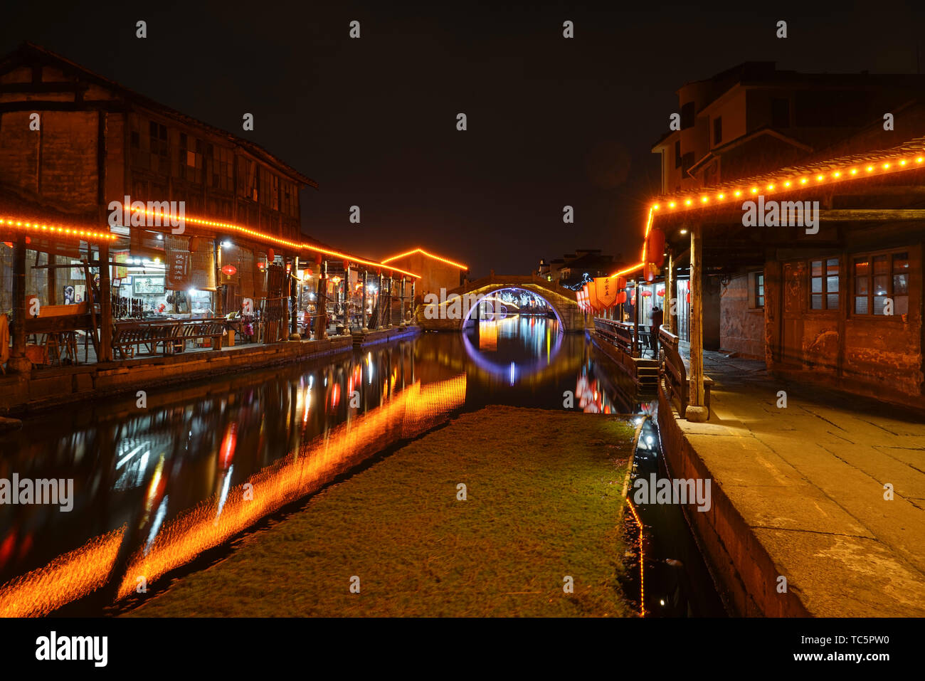Night view of Anchang ancient town Stock Photo - Alamy