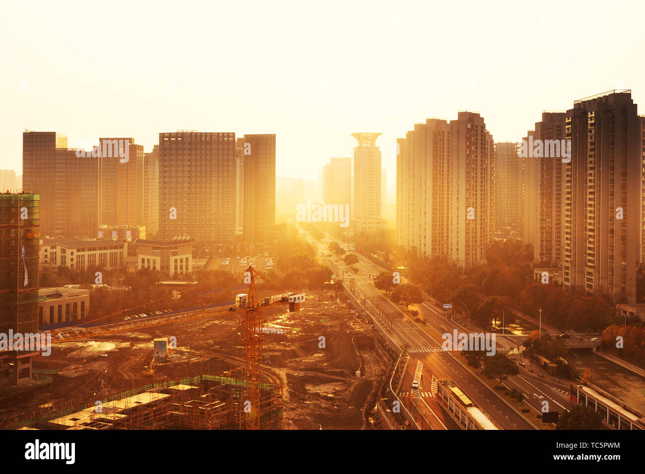 new construction site in modern city with sunbeam Stock Photo - Alamy