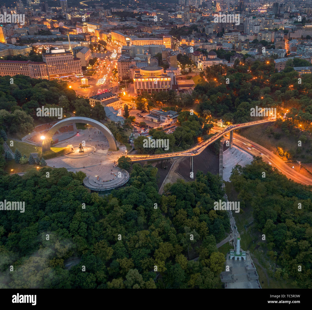 Aerial view of the new glass bridge in Kiev at night Stock Photo - Alamy