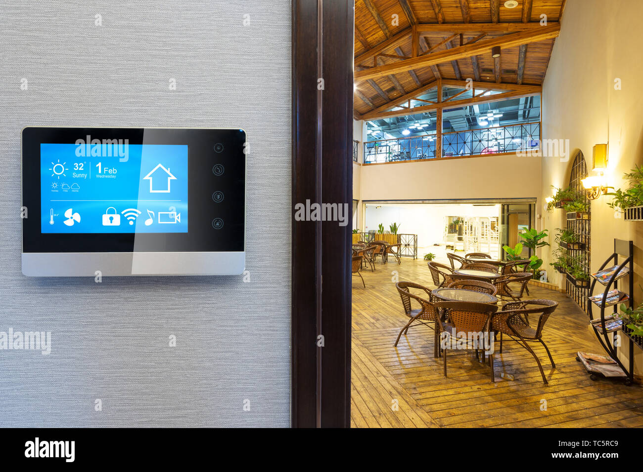 smart screen with smart home with modern coffee bar Stock Photo - Alamy