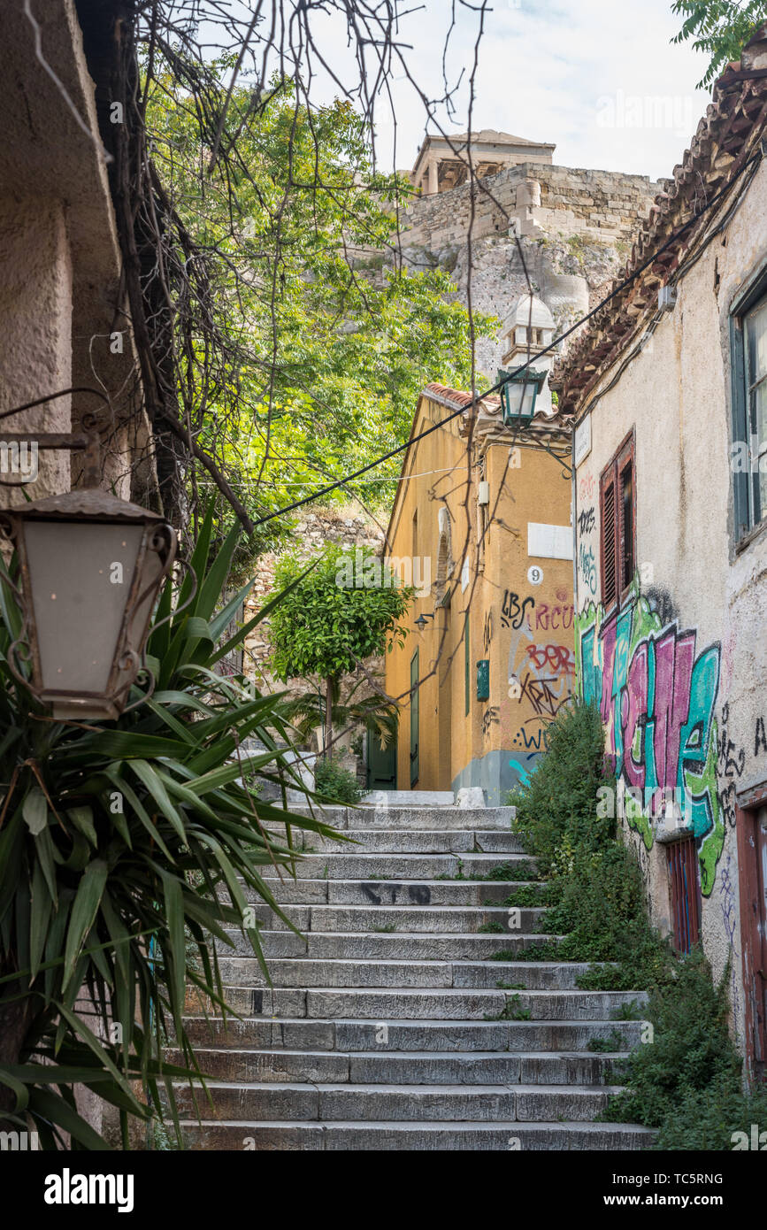 Houses in ancient residential district of Plaka in Athens Greece Stock ...