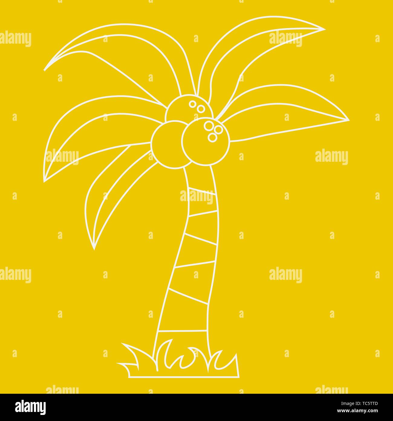 Contour of palm tree with coconut. Isolated on yellow background ...