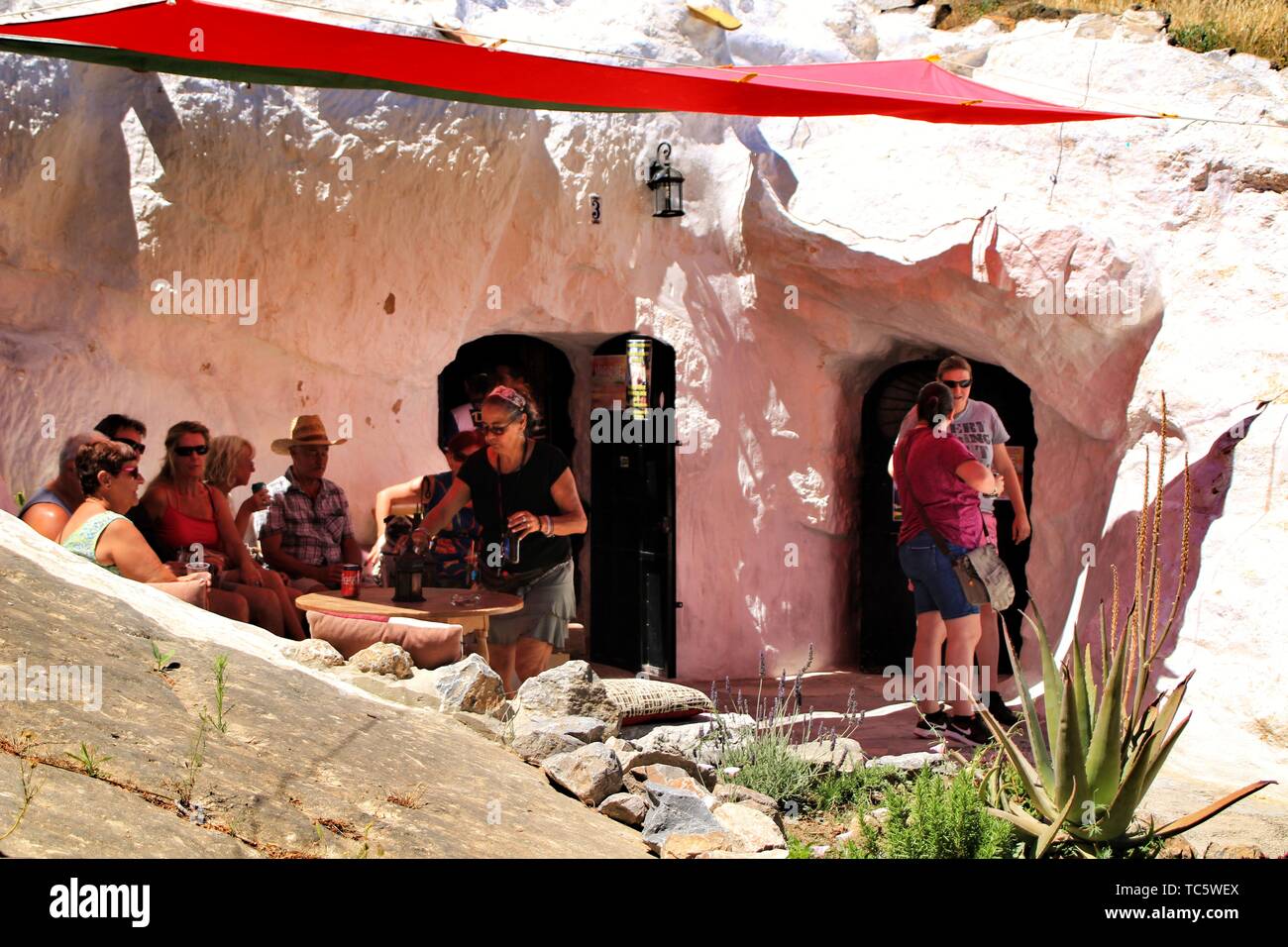 Rojales, Alicante, Spain- June 2, 2019: People enjoying at the terrace ...