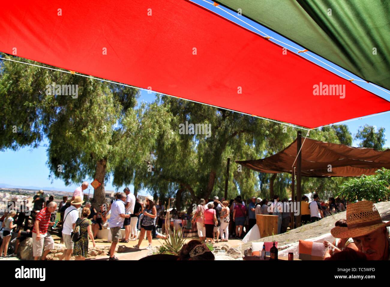 Rojales, Alicante, Spain- June 2, 2019: People enjoying at the terrace ...