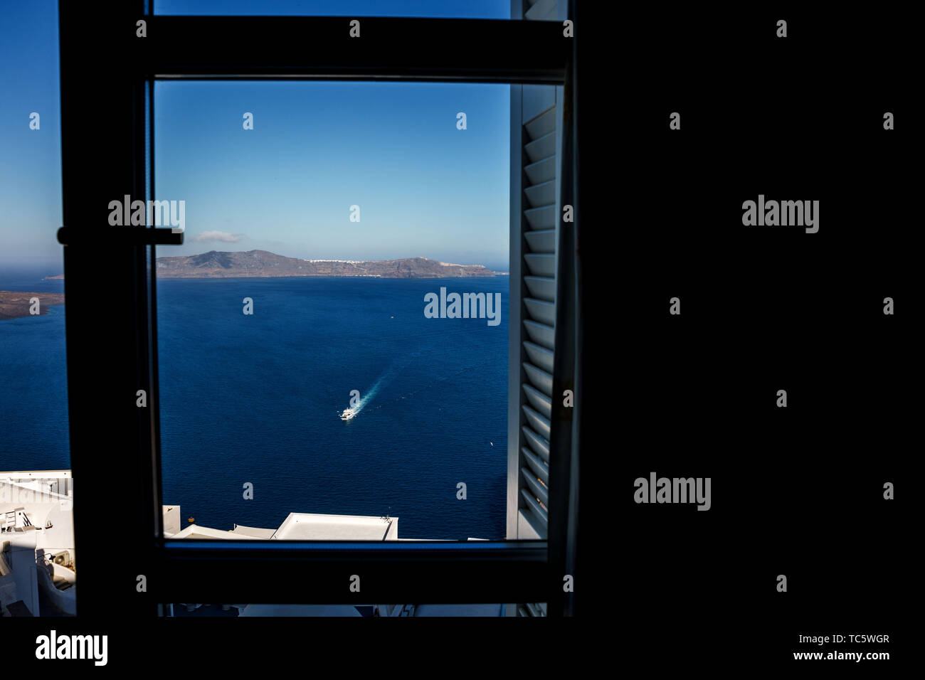 Window with view of sea , Santorini, Greece Stock Photo - Alamy