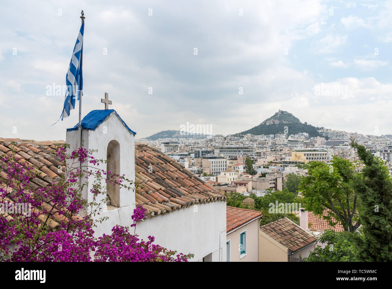 St George on the Cliff church in ancient district of Anafiotika in ...