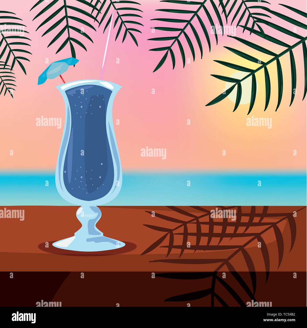 summer time holiday cocktail on table sun background vector ...