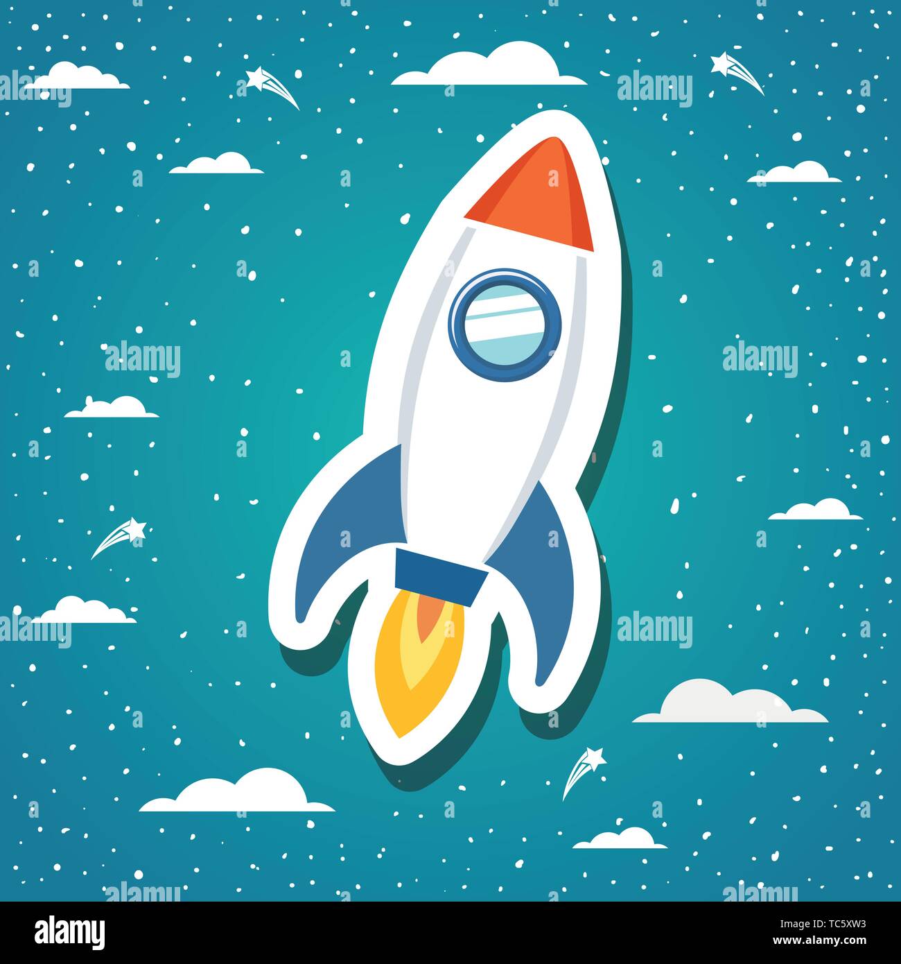 Rocket over background with clouds design vector illustration Stock ...