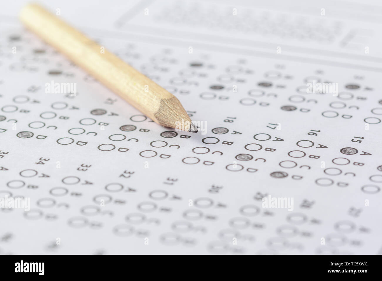 Test score sheet with answers Stock Photo - Alamy