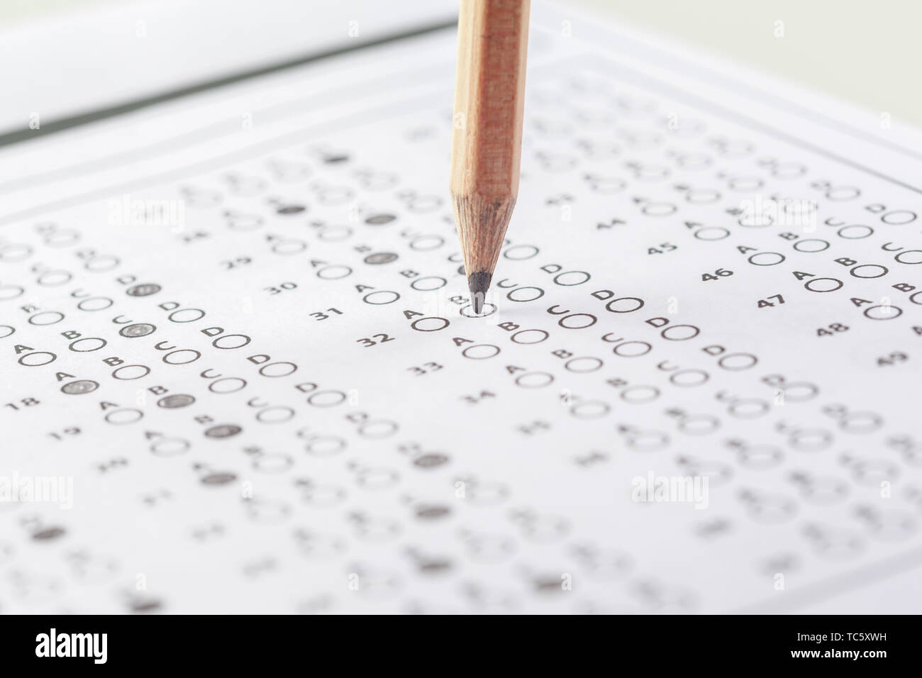 Test score sheet with answers Stock Photo - Alamy