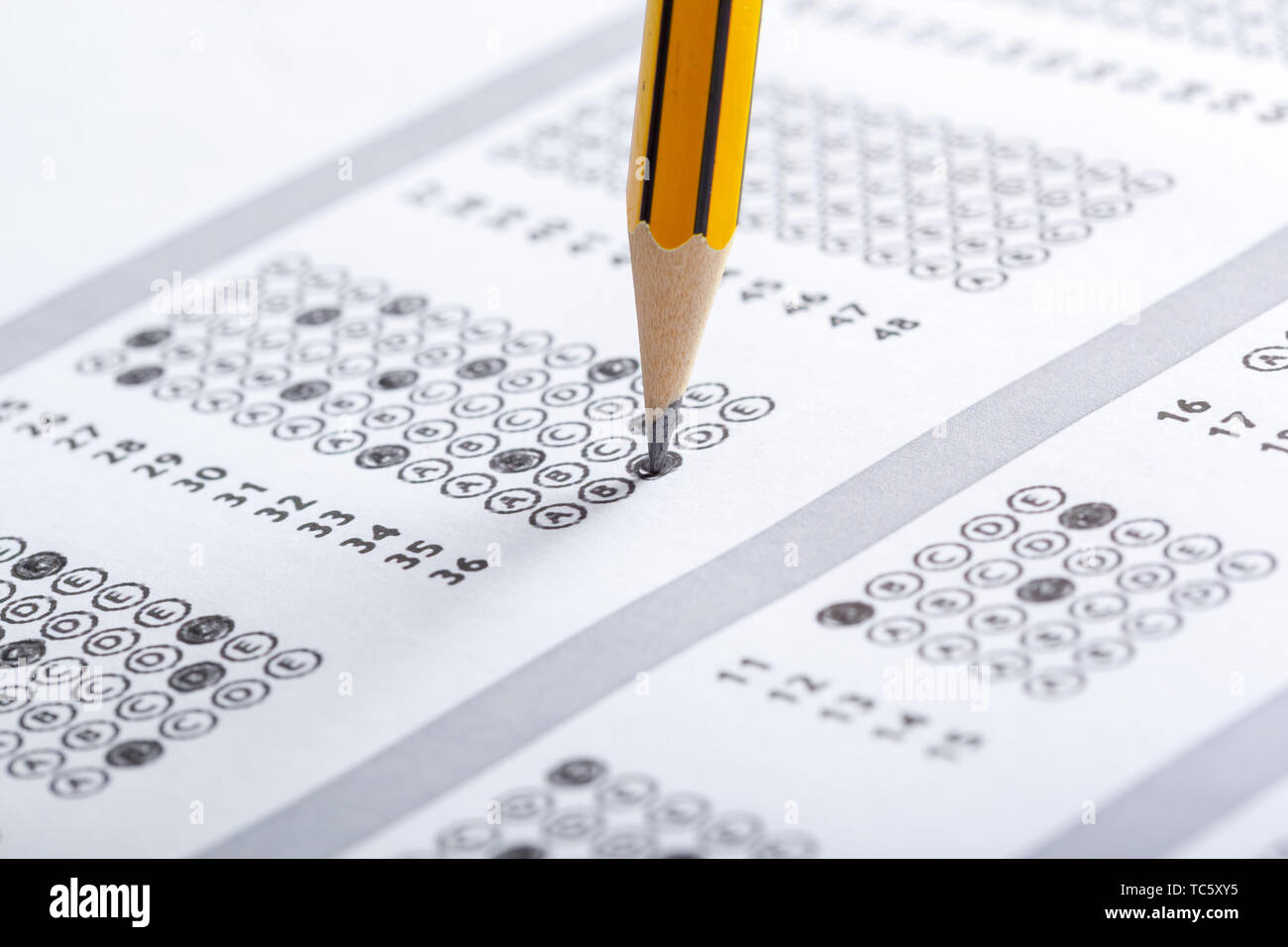 Test score sheet with answers Stock Photo - Alamy