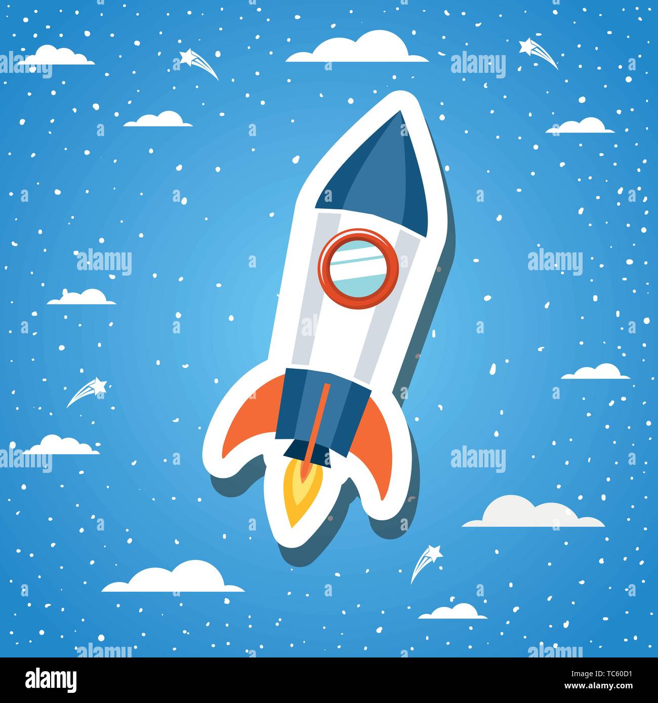 Rocket over background with clouds design vector illustration Stock ...