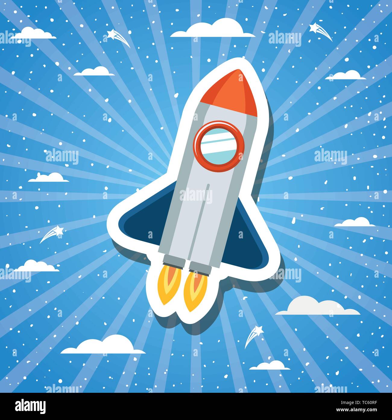 Rocket over striped background design vector illustration Stock Vector ...