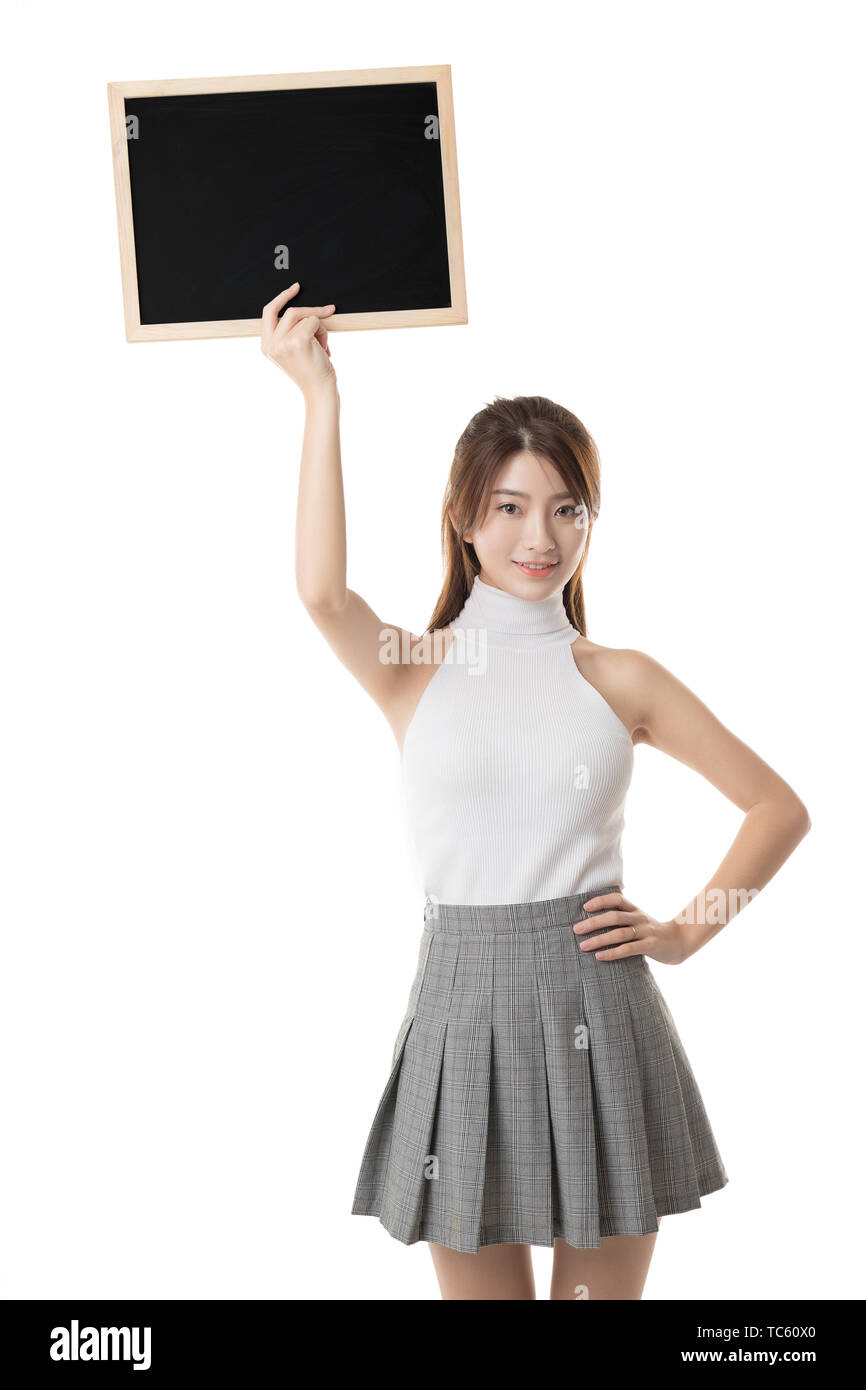Beautiful cute college student against white background Stock Photo - Alamy