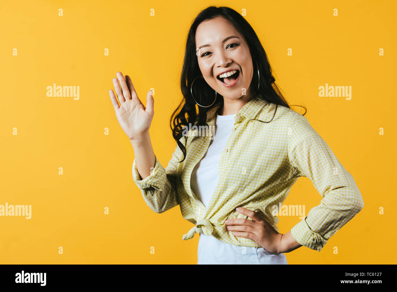 Girl waving, isolated hi-res stock photography and images - Alamy