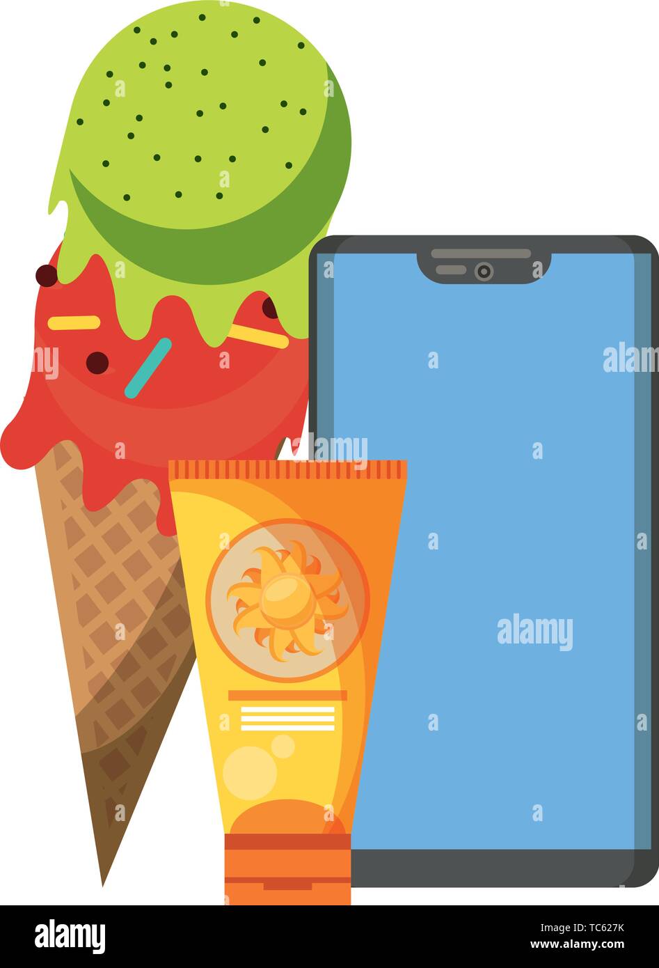 Smartphone and ice cream with sun bronzer cartoon Stock Vector Image ...