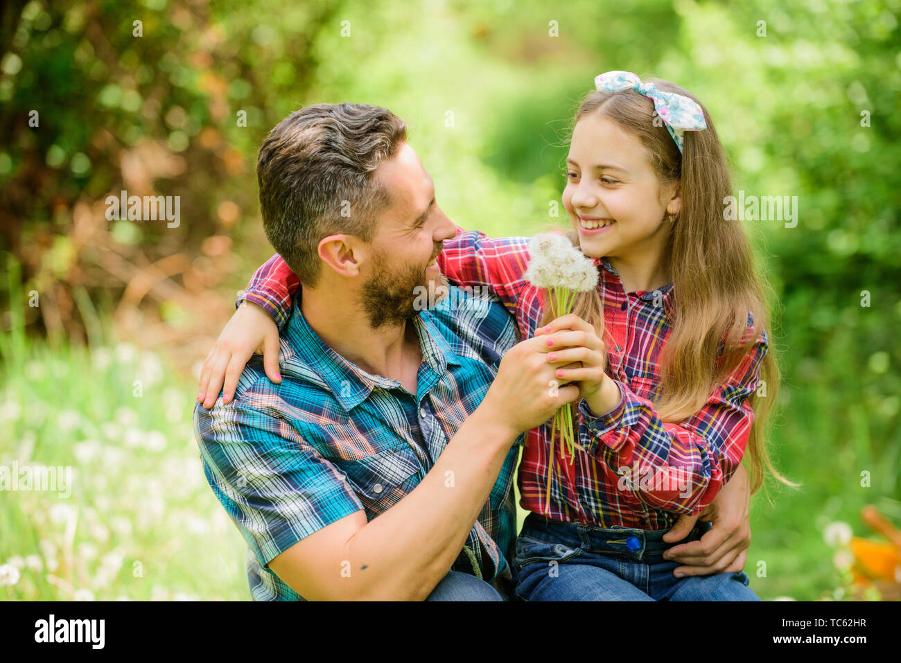 Joyful weekend. ecology. Happy family day. little girl and happy man ...