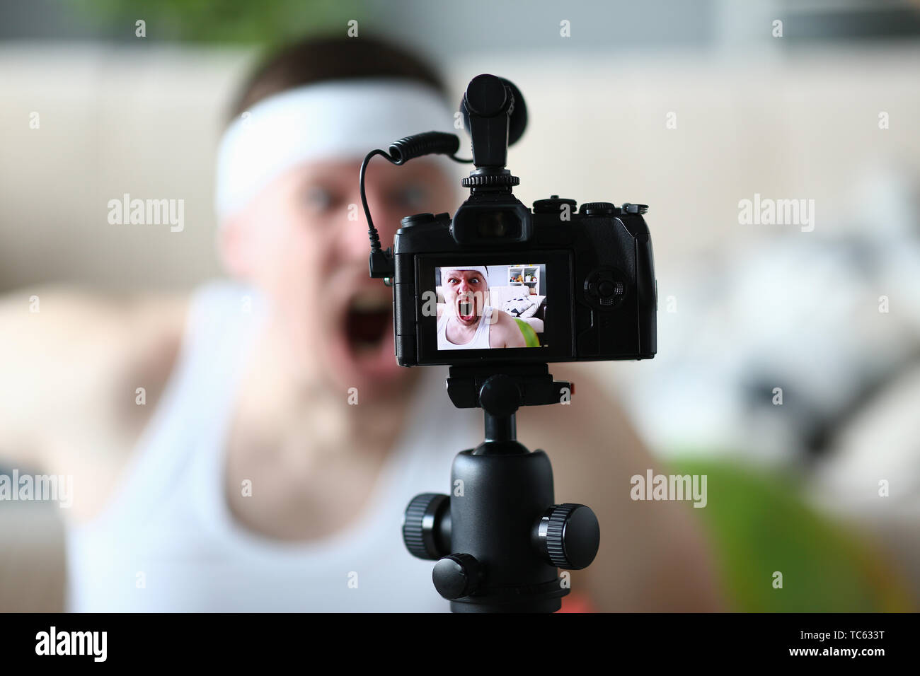 Professional Digital Camera Record Screaming Man Stock Photo - Alamy