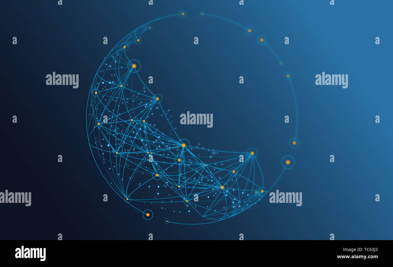 Abstract Earth composed of interconnected dot lines, scientific and ...