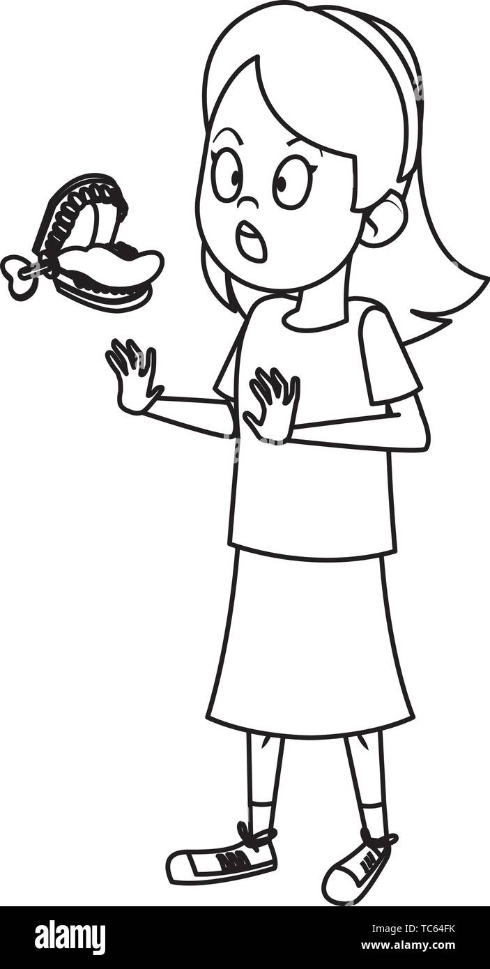 girl being surprised with false chattering jaws black and white Stock ...