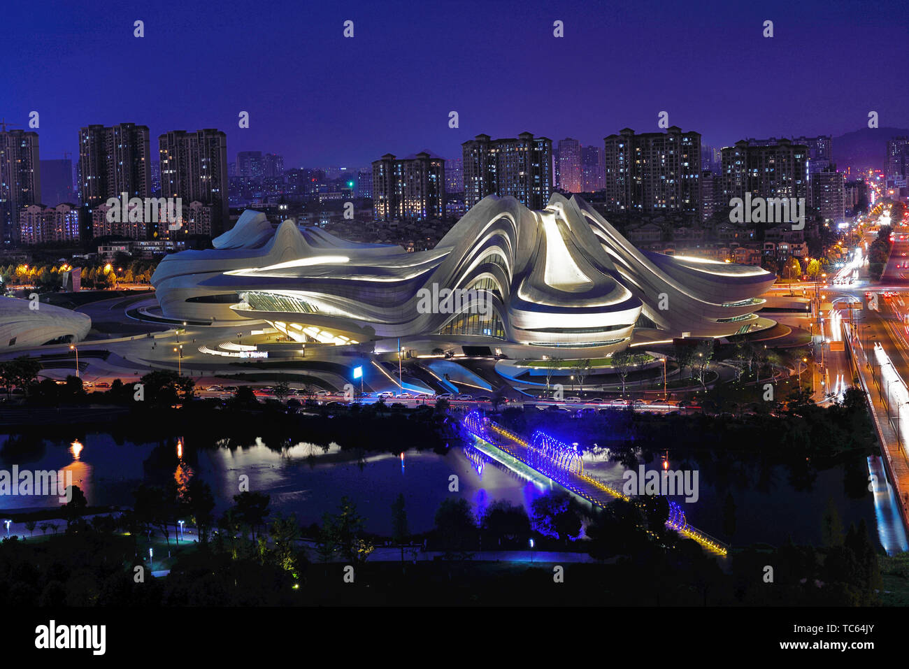 Night view of Meixi Lake International Cultural and Arts Centre ...