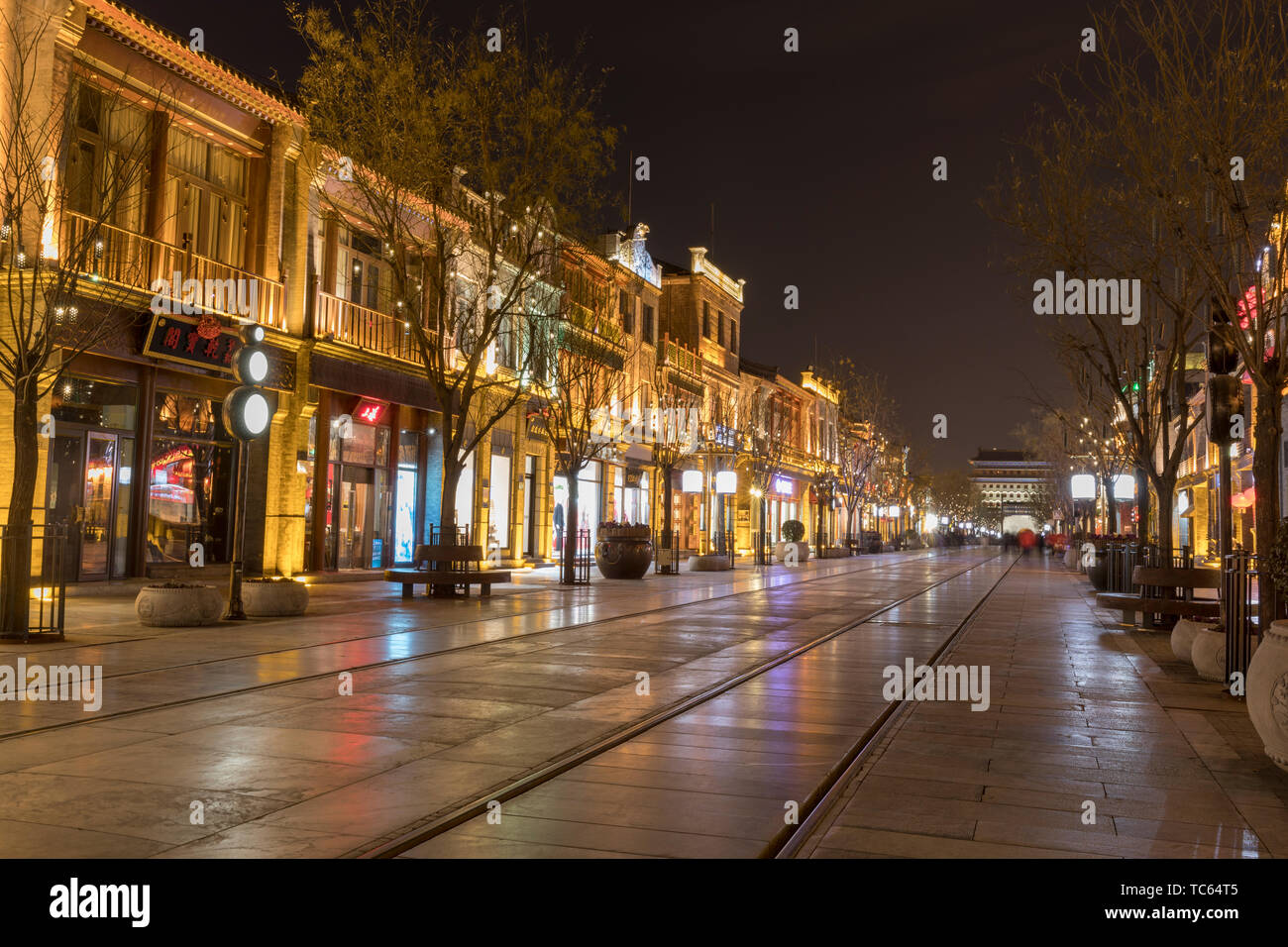 Night view of the front gate fence pedestrian street Stock Photo - Alamy