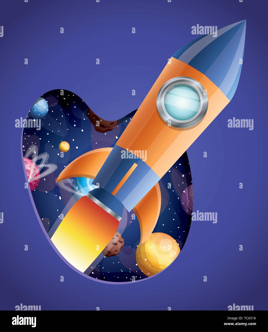 Rocket with flame and planets design vector illustration Stock Vector ...