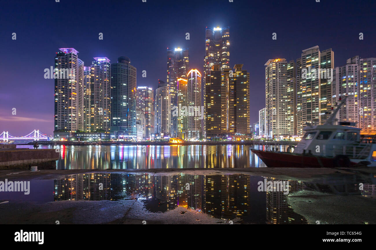 busan city and skyscrapers in Haeundae district in Busan, South Korea ...