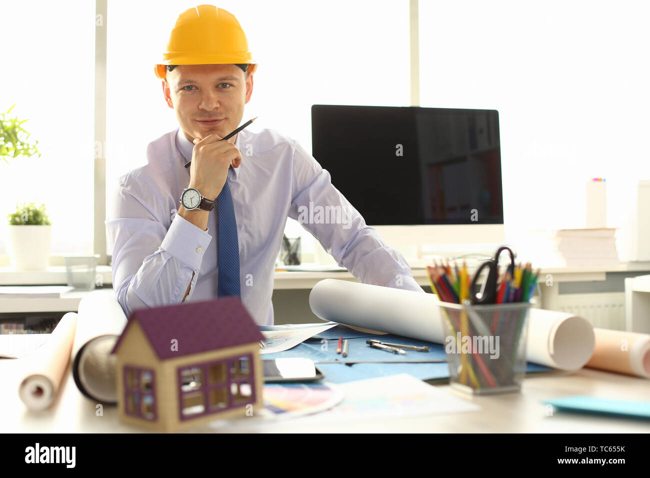 Engineer Draw Design Creative Building Blueprint Stock Photo - Alamy