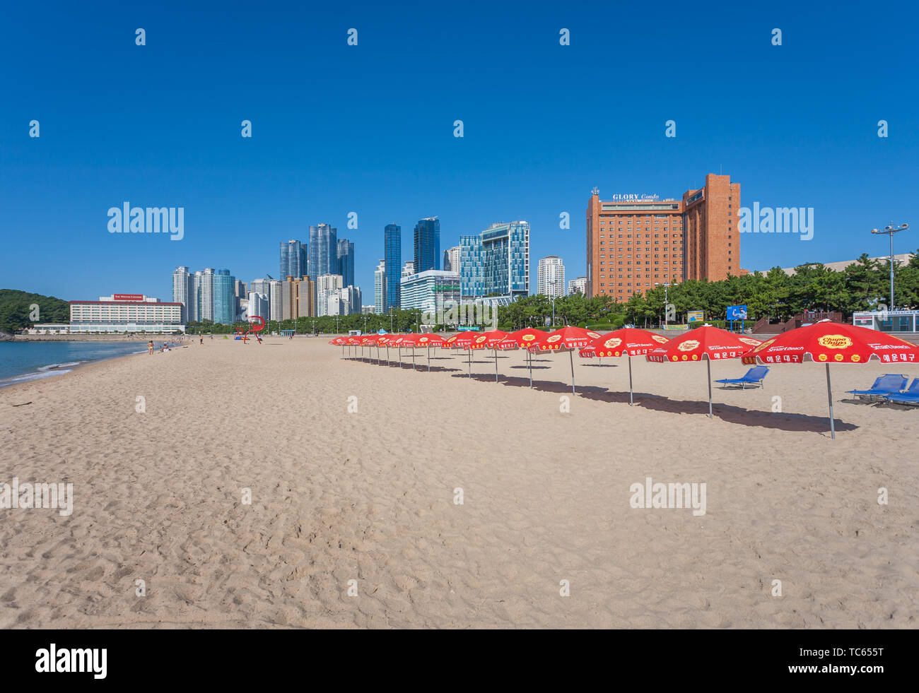 Busan, South Korea - September 06, 2014: sea beach blue sky sand sun ...