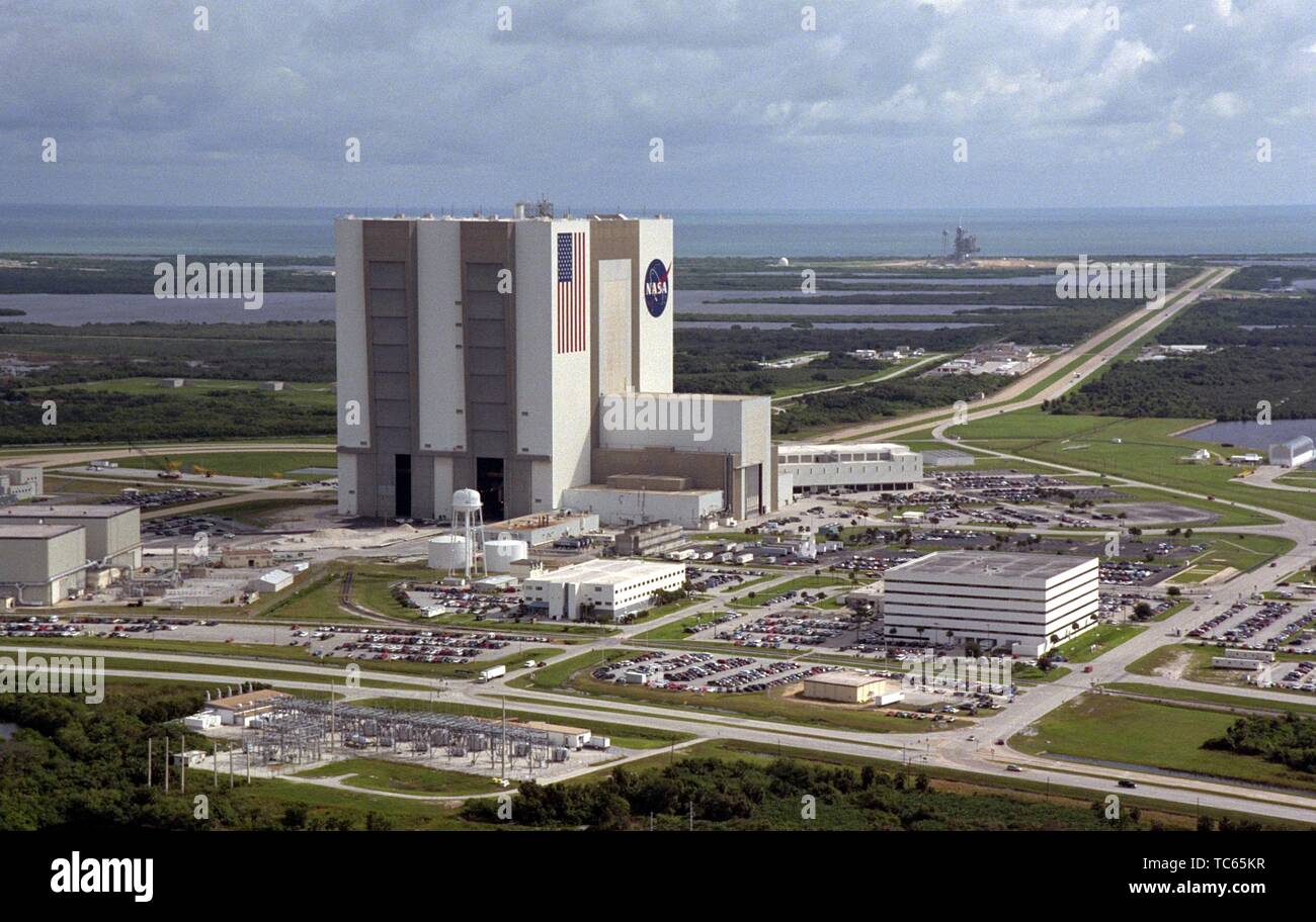 Aerial view of the Launch Complex 39 at John F Kennedy Space Center on Merritt Island, Florida ...