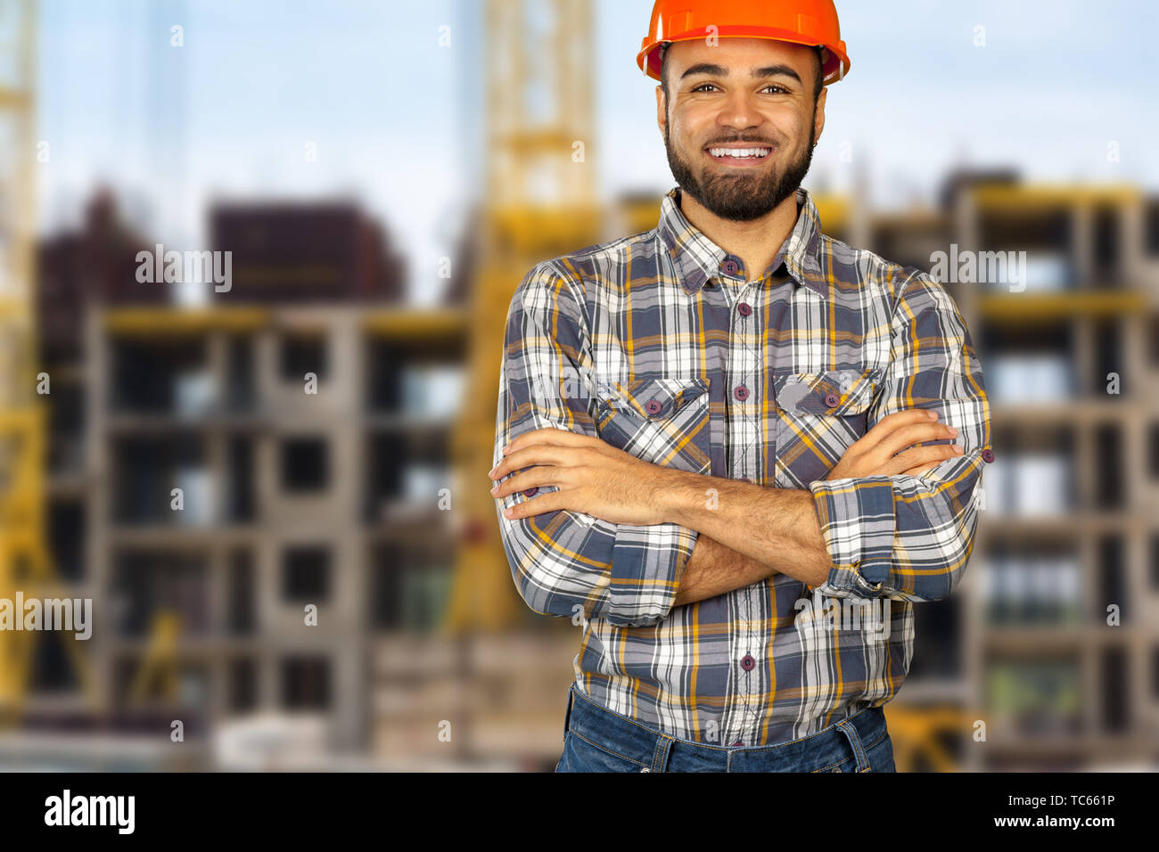 Construction Worker On Building Site Stock Photo - Alamy